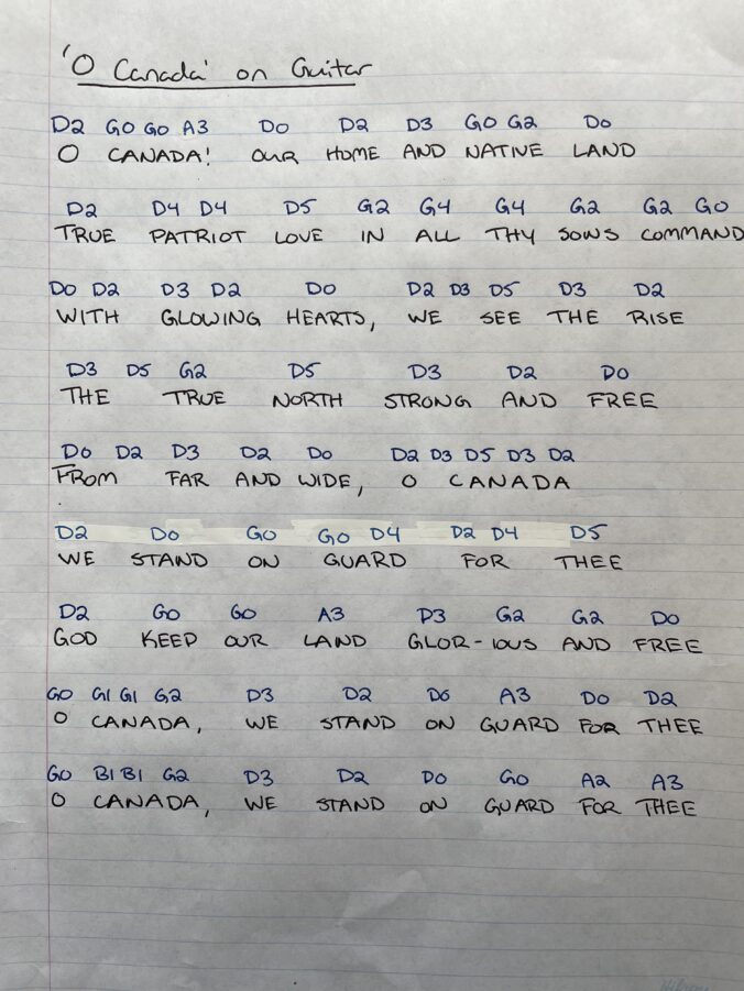 Learning ‘O Canada’ on Guitar! – Kathryn's Teacher Ed Portfolio